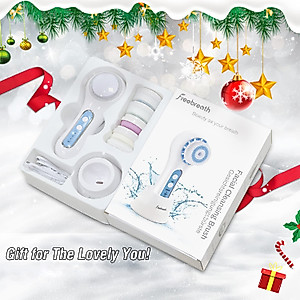 FreeBreath Facial Cleansing Brush, IPX7 Waterproof Face Scrubber with 3 Speed Modes, Face Brushes for Cleansing and Exfoliating with 5 Brush Heads, 1000mAh USB Rechargeable (Light Blue)