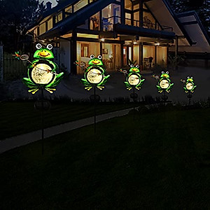 XIFEINIU Garden Solar Lights Outdoor Decorations, Waterproof Frog Crackle Glass Globe Metal Garden Stake Lights, Solar Powered Warm White LED Light for Christmas Pathway Lawn Patio Yard Decor
