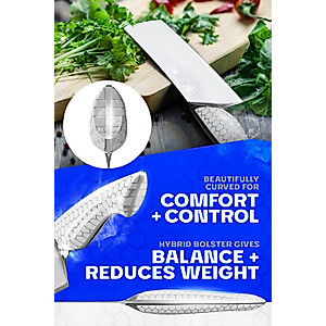 Dalstrong Nakiri Knife - 6.5 inch - Frost Fire Series - High Chromium 10CR15MOV Stainless Steel Vegetable Knife - Frosted Sandblast Finish - White Honeycomb Handle - Leather Sheath - NSF Certified