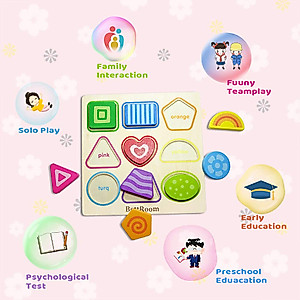 BettRoom Wooden Colorful Shape Puzzle Preschool Gifts Toys for 1 2 3 Year Old Boys Girls Baby Infant Kid Learning Educational Travel Toy