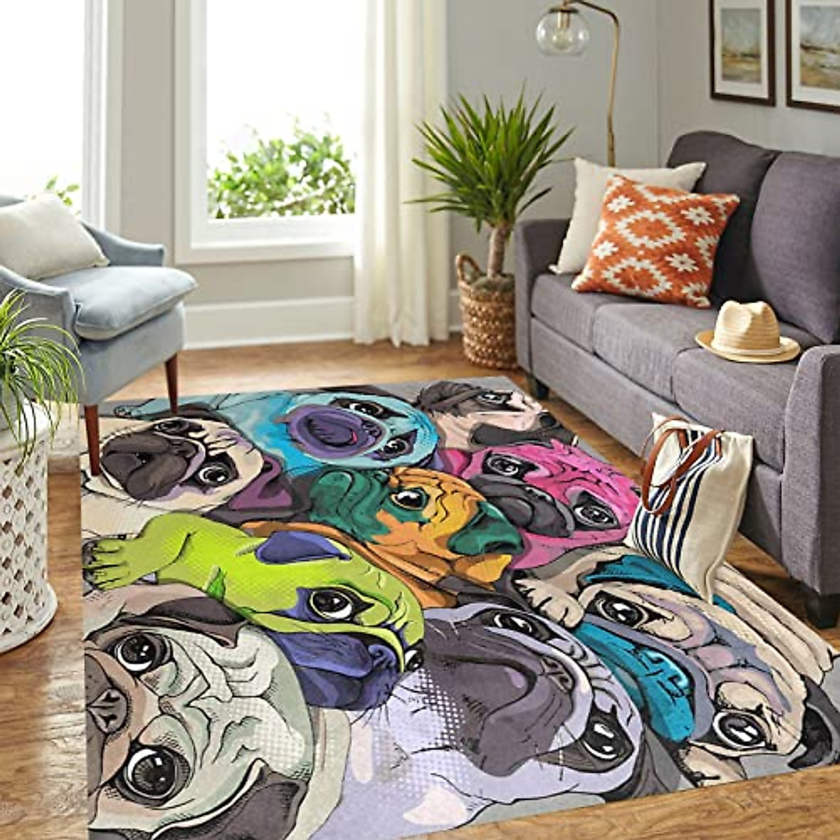 Oueoty Watercolor Pug Puppy Dog Area Rug Rugs for Living Room Bedroom 9x12ft/108x144in/275cmx365cm