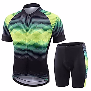 BALEAF Men's Cycling Jersey Set Bicycle Short Sleeve Mountain Bike Shirts Clothing Outfit MTB Summer UPF50+ Black/Yellow/Green Size XL