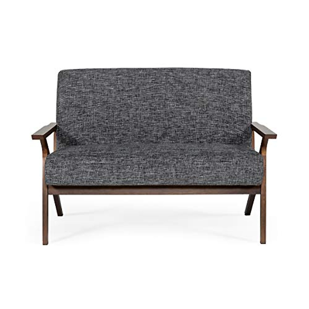 Limari Home Csilla Collection Mid-Century Style Fabric Upholstered Loveseat with Solid Rubberwood Frame in Walnut, Gray
