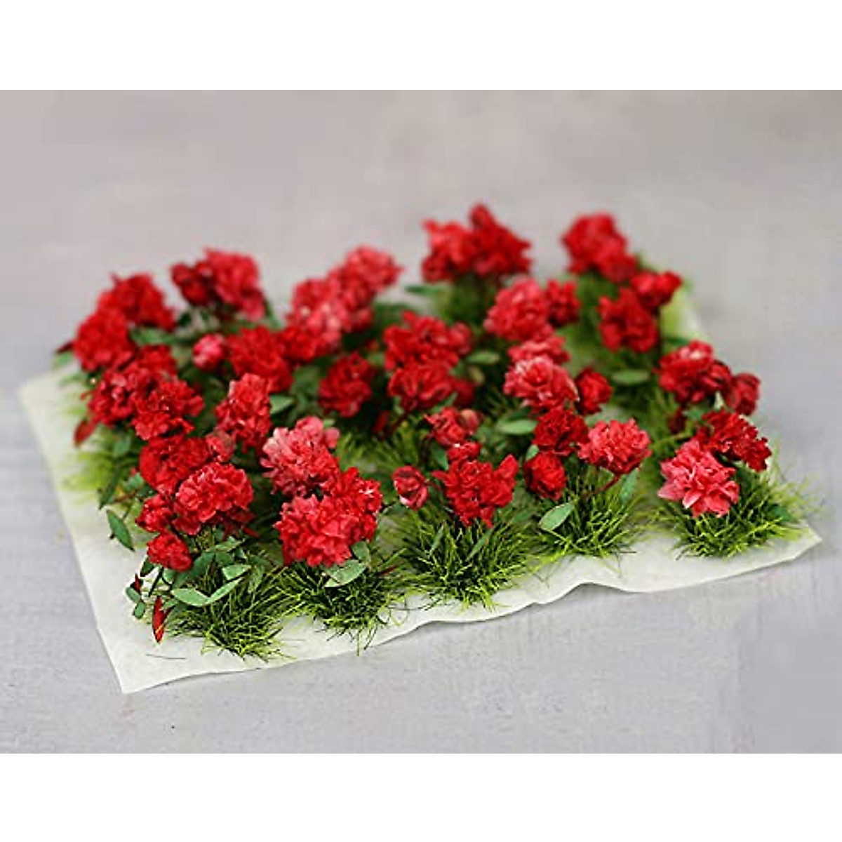 40 Pcs Flower Cluster Flower Vegetation Groups Grass Tufts Miniature Static Scenery Model for DIY Architecture Building Model Railway Train Diorama Garden Scenery Landscape Layout (Red)