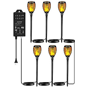 LUYE Low Voltage Torch Landscape Lights with Timer Transformer 12V Led Flickering Flame Pathway Lights Wired Outdoor Lights IP65 Waterproof Landscape Lanterns & Torches for Garden Yard Patio(6 Pack)