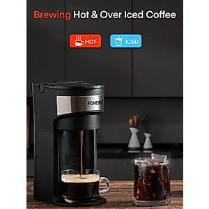 FOHERE Coffee Maker, Single Serve Iced and Hot Coffee Brewer for K Pod & Ground Coffee, with 90s Fast Brewing, 6 to 14 Oz Brew Sizes, 1000W Compact Coffee Machine with Water Window and Descaling Mode
