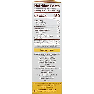 Simple Mills Organic Seed Crackers, Garlic & Herb - Gluten Free, Vegan, Healthy Snacks, Paleo Friendly, 4.25 Ounce (Pack of 1)