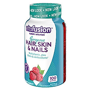 Vitafusion Gorgeous Hair, Skin Nails Multivitamin Gummy Vitamins, plus Biotin and Antioxidant vitamins CE, Raspberry Flavor, 100ct (33 day supply), from America’s Number One Gummy Vitamin Brand