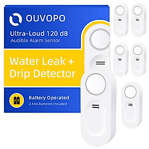 Water Leak Detectors 6 Pack, 120dB Water Alarm Sensor, Flood Detector, Sensitive Leak and Drip Alert Alarms, for Home, Kitchen, Bathroom, Basement (Battery Included)