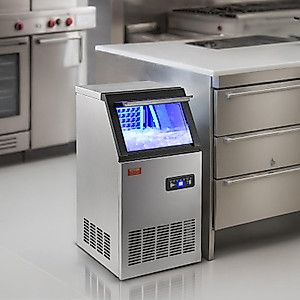 VEVOR Commercial Ice Maker Machine, 80lbs/24H Ice Maker Machine with 27.5lbs Storage Capacity, 40 Ice Cubes in 12-15 Minutes, LED Digital Display Commercial Ice Maker for Bar Home Office Restaurant