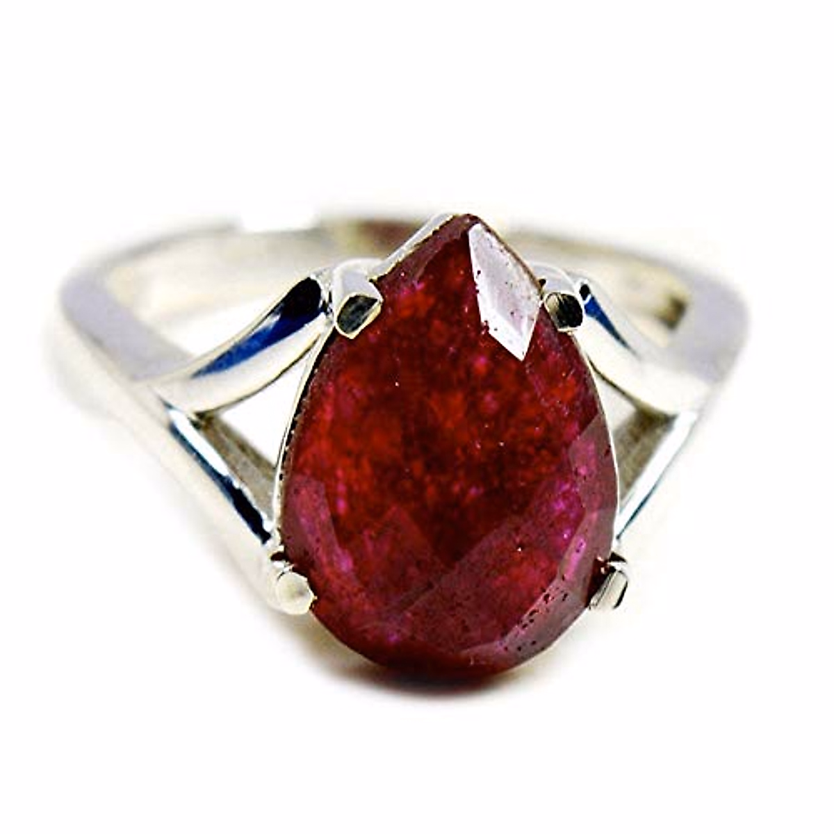 55Carat Real Indian Ruby Sterling Silver Ring for Women Pear Birthstone Handmade Size 5,6,7,8,9,10,11,12