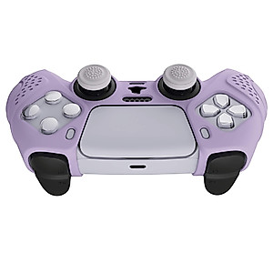 PlayVital Guardian Edition Mauve Purple Ergonomic Soft Anti-Slip Controller Silicone Case Cover for ps5, Rubber Protector Skins with White Joystick Caps for ps5 Controller