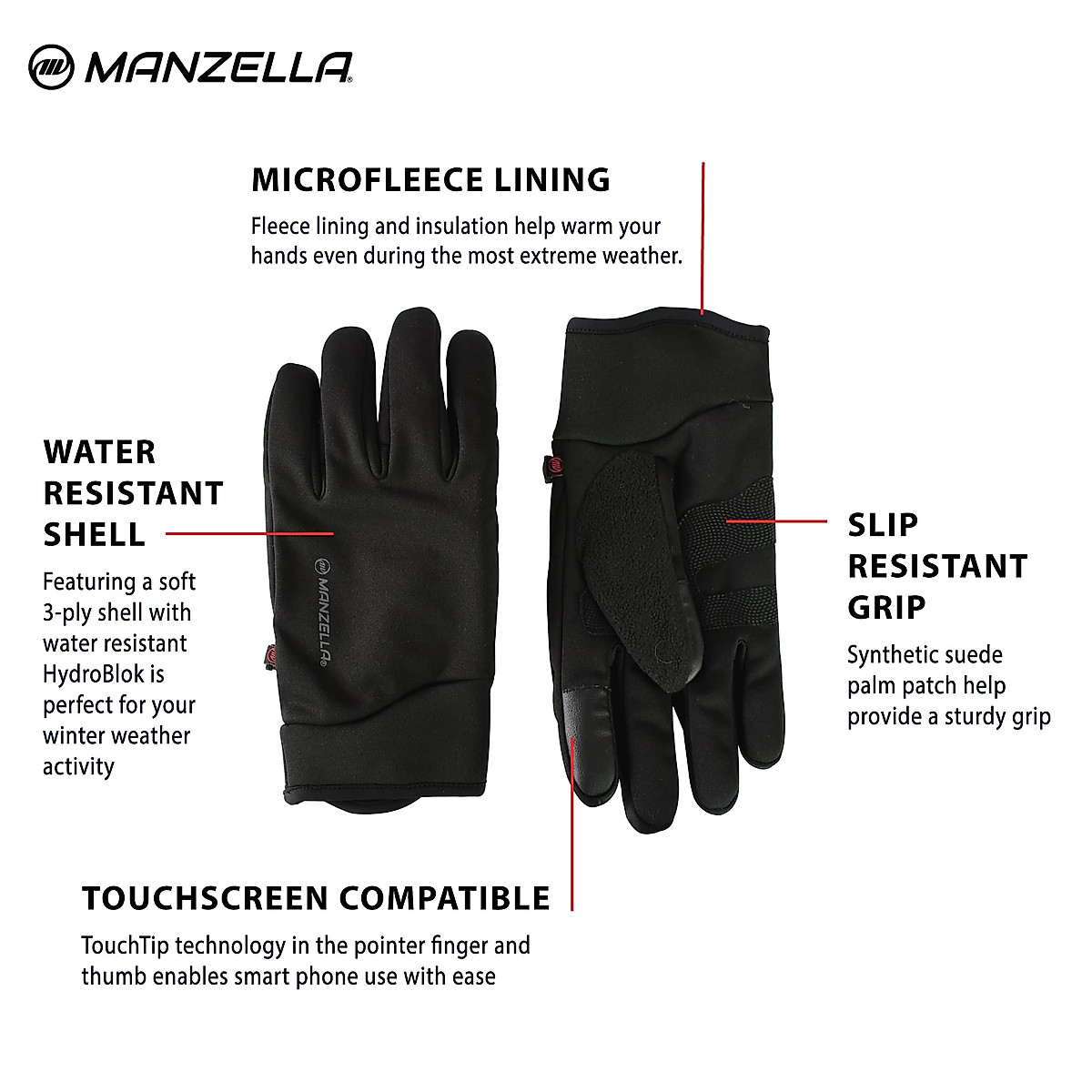 Manzella Men's All Elements 3.0 Cold Weather Sports Glove, Waterproof, Windproof, Touchscreen Capable