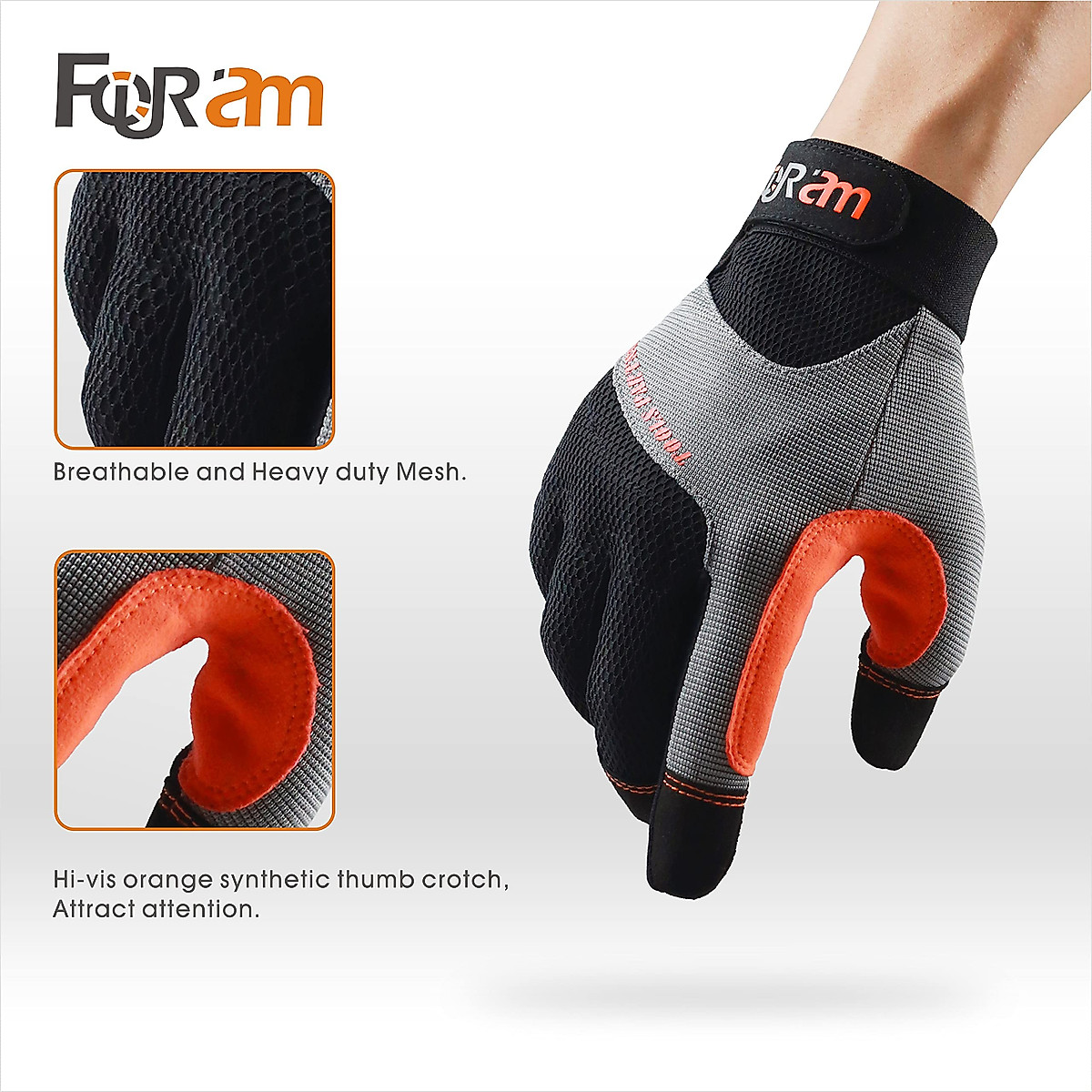 FOUR-AM Work Gloves Men & Women, Utility Mechanic Working Gloves High Dexterity Touch Screen For Multipurpose,Excellent Grip (M)