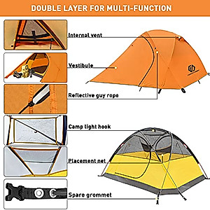2 Person Camping Tent with 3 Aluminum Alloy Poles, 4 or 3 Season Waterproof Tent, Double Layer,Easy Setup, 2 Doors for Outdoor Hiking,Mountaineering,Survival,Travel