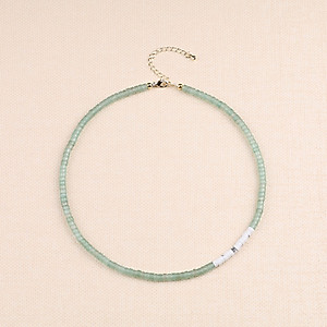 COAI Heishi Howlite Green Aventurine Stone Beaded Choker Necklace for Women