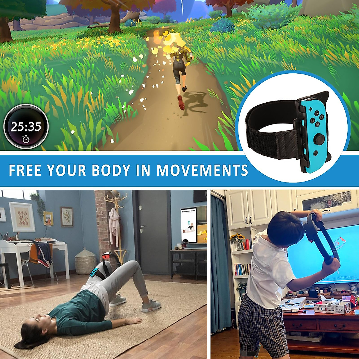 Arisll Leg Straps for Nintendo Switch Sports Games 2022 and Ring Fit Adventure, Compatible with Switch Joy Cons and OLED Controller,2 Pack Adjustable Non-Slip Ringfit Leg Straps for Adults and Kids