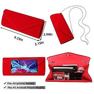 Clutch Purses Evening Bag for Women Party Prom Black-Tie Events Velvet Handbag Shoulder Cross Body Bag With Detachable Chain