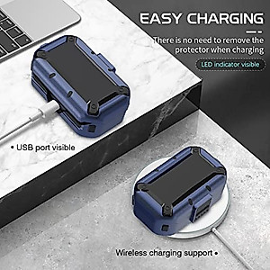 [with Lock] TOLUOHU Cover for Bose QuietComfort Earbuds Case, Shock-Absorbing Protective PC+TPU Security Lock Case Compatible with Bose QuietComfort Earbuds for Men Women with Keychain (Blue)