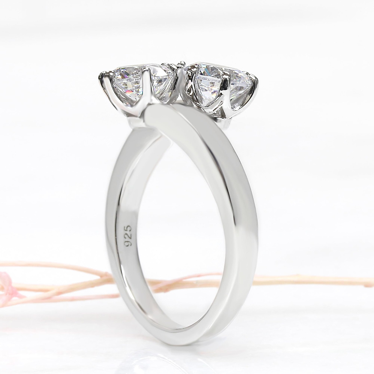 DoubleAccent Sterling Silver Ring Wedding Ring Round 1.7 carat CZ Stone Two-Stone by-your-side Engagement Ring 12MM (Size 5 to 10), 7