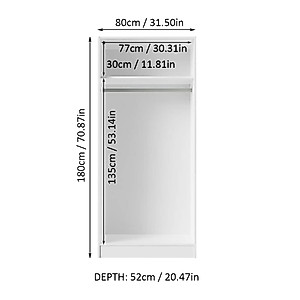 Madesa Wardrobe Armoire Closet Hanging Storage Cabinet 2 Doors with Shelf 31" L Organization Unit for Bedroom and Office - White