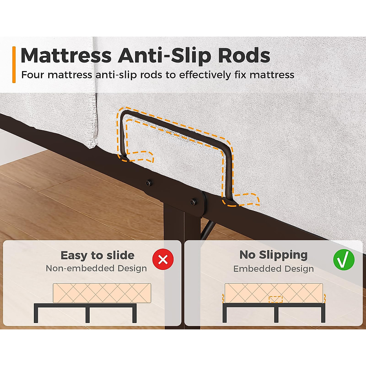 KKL King Size Bed Frame, 18 Inch Heavy Duty Steel Platform with Mattress Anti-Slip Rods, Bed Frame with Underneath Storage Space, No Box Spring Needed, Easy Assembly, Black