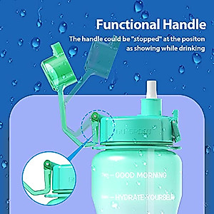 Y&3 64oz Half Gallon Water Bottle with Straw & Time Marker, Leakproof, BPA Free Tritan Water Jug, Motivational Water Bottle with Handle, For Outdoor, Fitness, Gym (Green/Purple Gradient, 64oz)