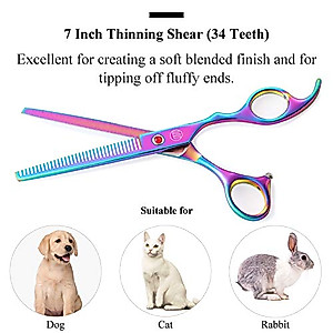 Moontay Professional Dog Grooming Scissors Set, 7 Inch/8 Inch Pet Grooming Scissors Chunkers Shears, Curved Thinning Shears for Dog with Grooming Comb