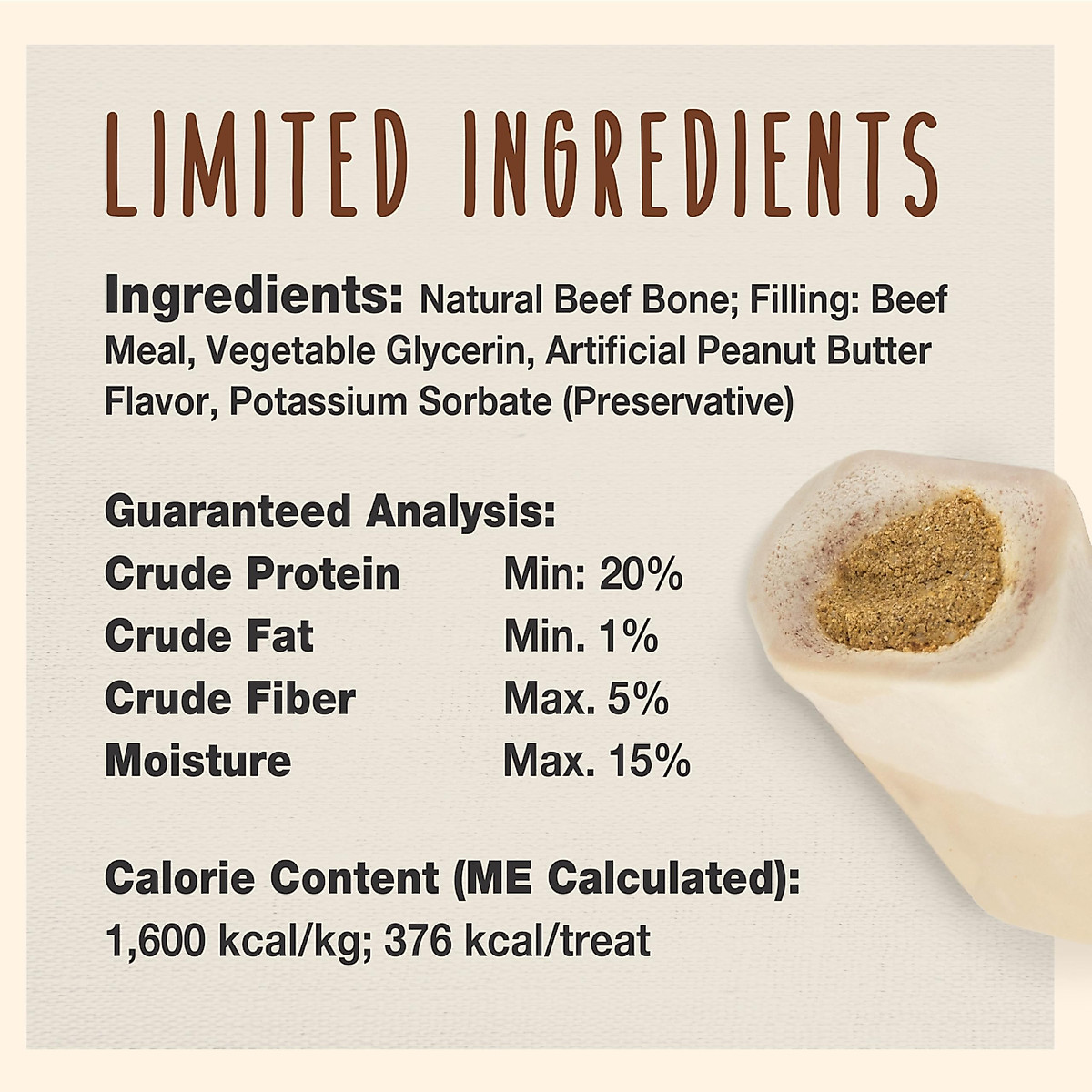 Cadet Stuffed Shin Bones - Highly Digestible, High Protein, Long-Lasting Dog Chew Bone for Aggressive Chewers, Supports Dental Health, - Peanut Butter Flavor, Small (3 Count)