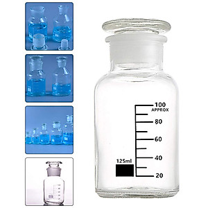 iplusmile Reagent Bottle Apothecary Jar, Glass Wide Mouth Reagent Bottle 125ml Capacity Laboratory Chemistry Sample Glass Bottle with Glass Stopper and Scale for Lab and Kitchen