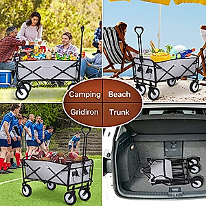 Utility Wagon Outdoor Collapsible Folding Wagon Cart, Portable Garden Cart - Heavy Duty Beach Cart with Adjustable Handles, All-Terrain Wheels and Cup Holders for Garden, Camping, Park Picnic (White)