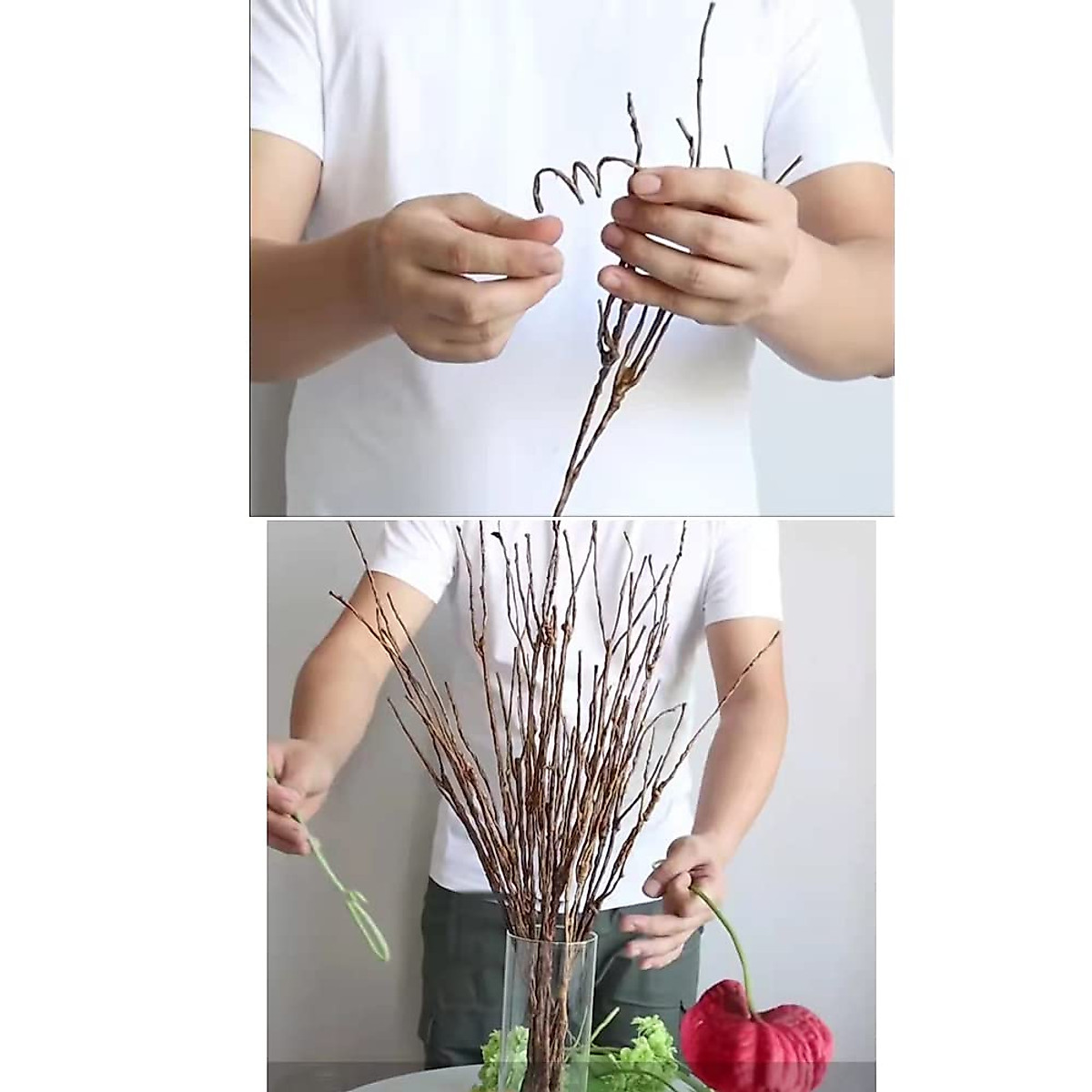 5PCS Artificial Lifelike Curly Willow Branches Decorative Dried Twigs, 25.9 Inches Fake Bendable Sticks Plastic Vines/Stems for DIY Greenery Plants Vases Home Office Party Decoration