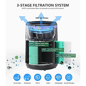 HEPA Air Purifiers for Home with UV Light, WeGuard AP-T10 H13 True HEPA Filter Removes Hair, Dander, Dust, Bacteria, Viruses, Smoke, Mold, Pollen, Allergens, Odor, Quiet Mode, Ozone Free