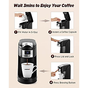 CHULUX Upgrade Single Serve Coffee Maker, 12oz Fast Brewing Machine Brewer Compatible With Pods & Reusable Filter, Auto Shut-Off, One Button Operation, for Hotel, Office, or Travel