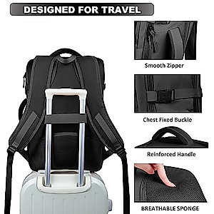 Carry On Backpack, Extra Large Travel Backpack, 40L Carry On Backpack Flight Approved, Business Work College Daypack Fits 17 Inch Laptops, Large Overnight Weekender Bag, Gifts for Women & Men, Black