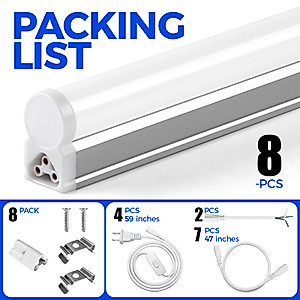 Barrina LED Shop Light 4FT, 2200lm, 4000K Cool White, T5 Led Fixture, Linkable Shop Light, Ceiling and Under Cabinet Light, Tube Lights for Garage Warehouse Workshop Basement, ETL Listed, 8 Pack