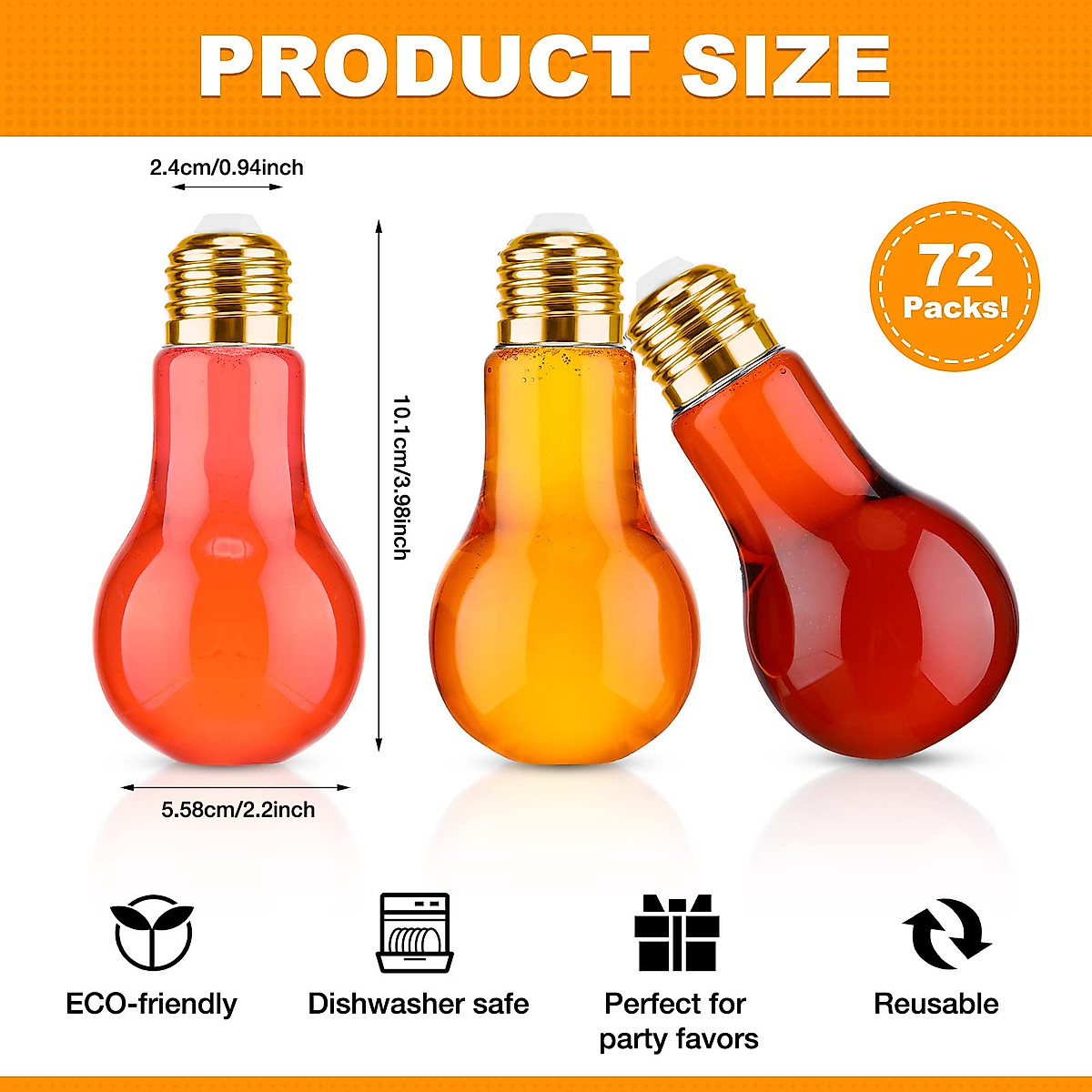 Potchen 72 Pieces Plastic Bulb Jar Light Bulb Shaped Acrylic Candy Boxes 3.4 oz Fillable Plastic Light Bulbs for Crafts Light Bulb Gift Lightbulb Candy Containers for Party Favors Supplies (Gold Lid)