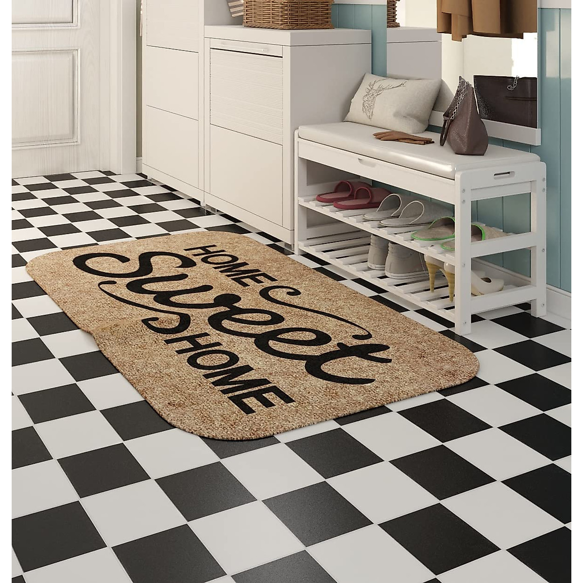Livelynine 4pcs 12x12" Checker Board Peel and Stick Floor Tile Bathroom Black and White Peel and Stick Tiles for Floor Kitchen Flooring Self Adhesive Floor Tiles Peel and Stick Waterproof Sticky Vinyl
