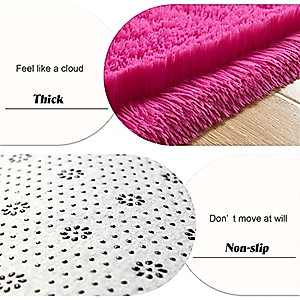 Rtizon Super Soft Fluffy Bedroom Rug, 5.3x7.6 Feet Shag Rug with Non-Slip Bottom for Bedside Living Room Dorm Nursery, Fuzzy Furry Shaggy Area Rug for Indoor Kids Baby Home Decor, Hot Pink