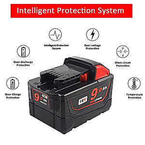 TENMOER 18V 9.0Ah Replacement Battery Compatible with Milwaukee 18Volt Batteries Power Tools
