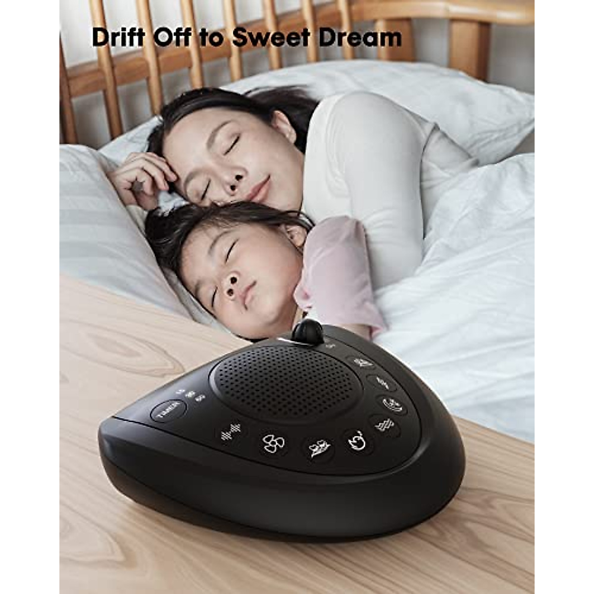White Noise Machine – Portable Sound Machine Sleep Therapy with 24 Non Looping Natural Soothing Sounds, Memory Function, Auto-Off Timer, 2 USB Charger, Headphone Jack for Adults Baby Kids Travel