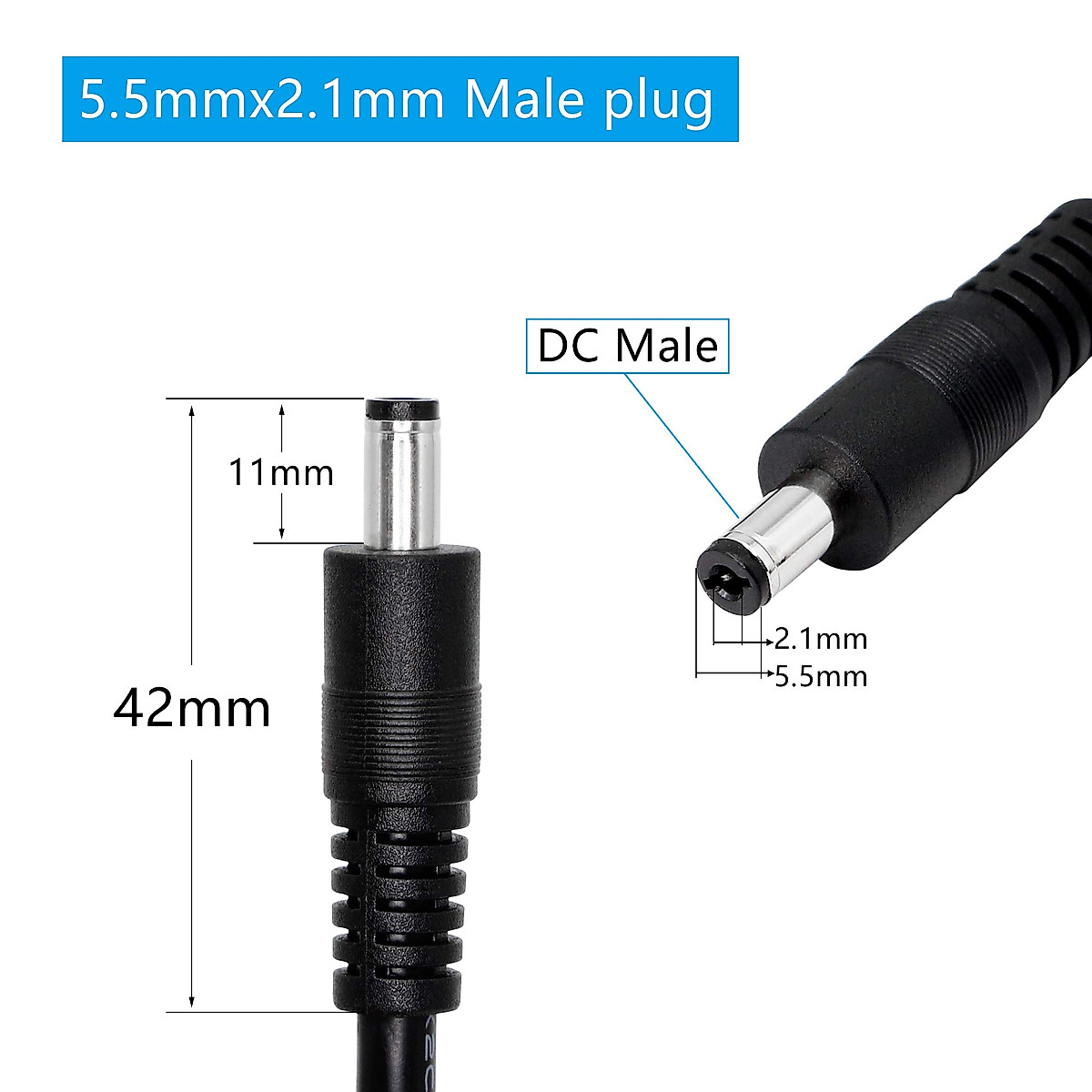 GINTOOYUN DC to DC Cable,3FT 18AWG DC 5.5MM x 2.1MM Male to Male Plug Power Adapter Cable for LED, CCTV, Car, Monitors,etc(2 Pcs)
