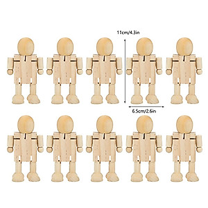 Natudeco 10PCS Toy People Set Unfinished Wood Toys Wooden Craft People Figures Unfinished Wooden Figures Kit Joint Adjustables Robot Paintable Childrens Early Learning Doll Toy Home Decoration