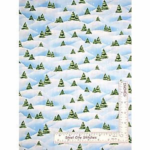 FlashPhoenix Quality Sewing Fabric –Christmas Just Chillin Ice Snow Trees Blue White 100% Cotton Fabric QT - by The 36x44 Inch by The Yard