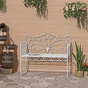 Outsunny 43" Cast Iron Antique Outdoor Patio Garden Bench Seat - Cream White