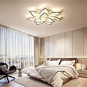 LED Dimmable Ceiling Light Modern Flower Shape Ceiling Lamp Fixture Living Room Bedroom Children's Room Flush Hanging Lamp Metal Acrylic Petal Ceiling Chandelier Lighting,10 Heads/ ø33.5″/88w