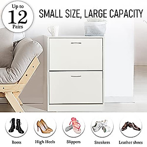 KD ModySimble Tipping White Shoe Cabinet 2-Drawer Horizontal Shoe Rack Storage Organizer Wooden Shoe Cabinet
