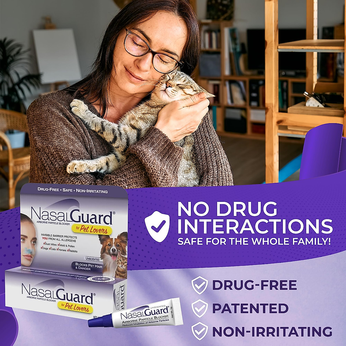 NasalGuard for Pet Lovers – Pet Hair & Dander Blocker Nasal Gel – Drug-Free, Safe for The Whole Family, Non-Irritating, Made in USA (Unscented, 3 Gram Tube)