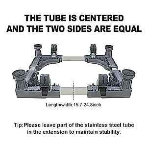 Pameloo Adjustable Washing Machine Stand 5.7" to 24.8" Wide, 4 Wheels Base Heavy Duty Laundry Appliance Support, Anti-Vibration Washer Pedestal and Dryer Base, Home Appliance Mobility Solution