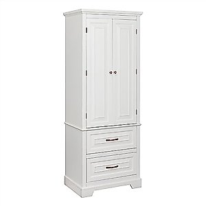 Teamson Home St. James Freestanding Adjustable Shelves 2 Drawers 5 Spaces and 2 Doors Wooden Linen Tower Storage Cabinet, White